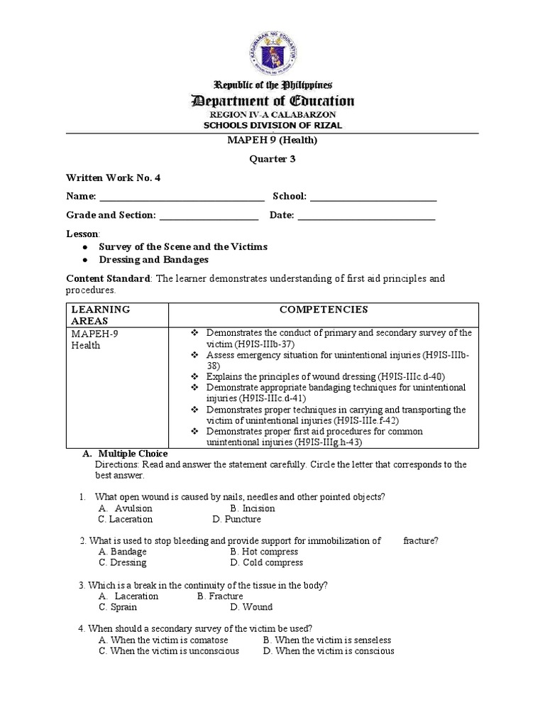 Grade-9 WW4 MAPEH Health-Q3 | PDF | Cardiopulmonary Resuscitation | Wound