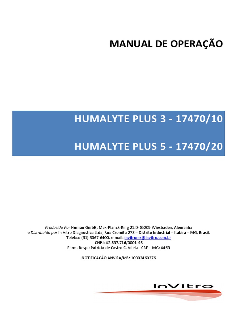 Manual de operação do analisador Humalyte Plus 3/5 | PDF | Ph | Cloro