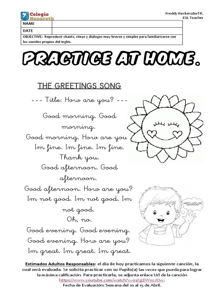First - Greeting Song | PDF | Artes del Lenguaje y Comunicación