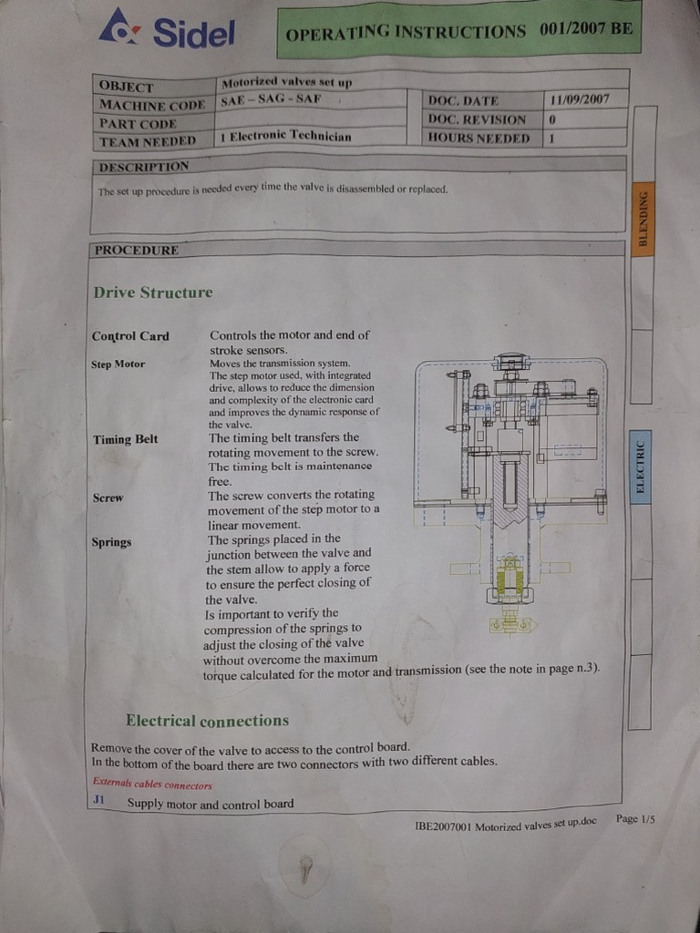 Sidel Motorized valve set up | PDF | Electric Motor | Control Theory