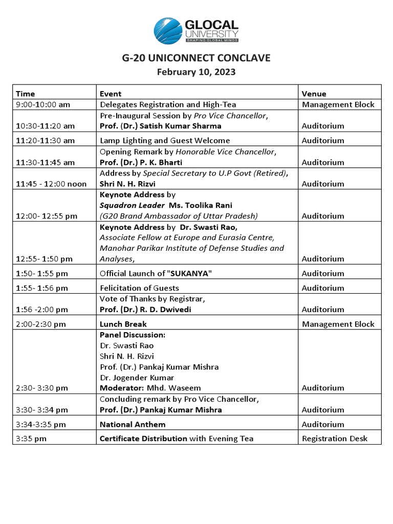 Uniconnect Conclave Schedule (10 Feb 2023) | PDF