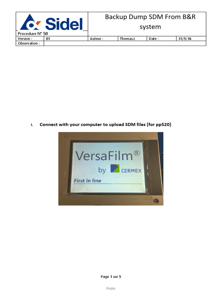 Sidel 50-Backup Dump SDM From B&R System | PDF