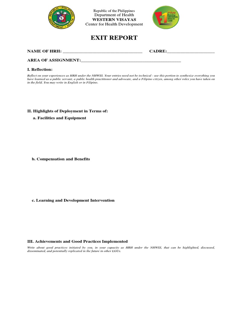 Exit Report: Department of Health Center For Health Development | PDF ...
