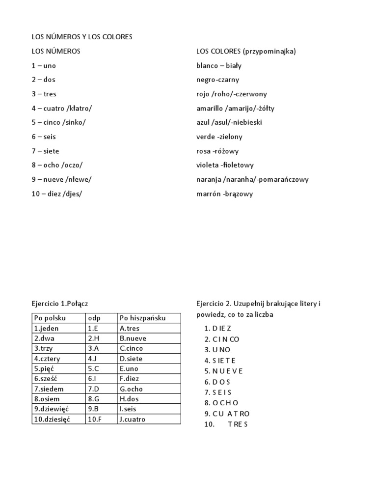 Los Números y Los Colores | PDF