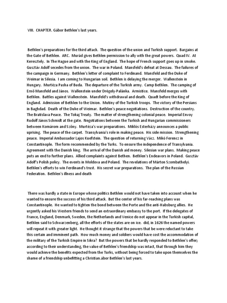 VIII. CHAPTER Bethlen Last Years 1628-29 | PDF | Hungary | Holy Roman ...