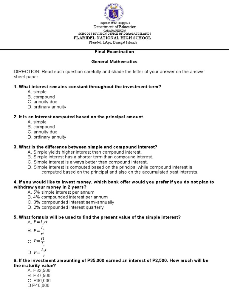 SECOND QUARTER EXAM GenMath | Download Free PDF | Loans | Mortgage Loan SECOND QUARTER EXAM GenMath | Download Free PDF | Loans | Mortgage Loan