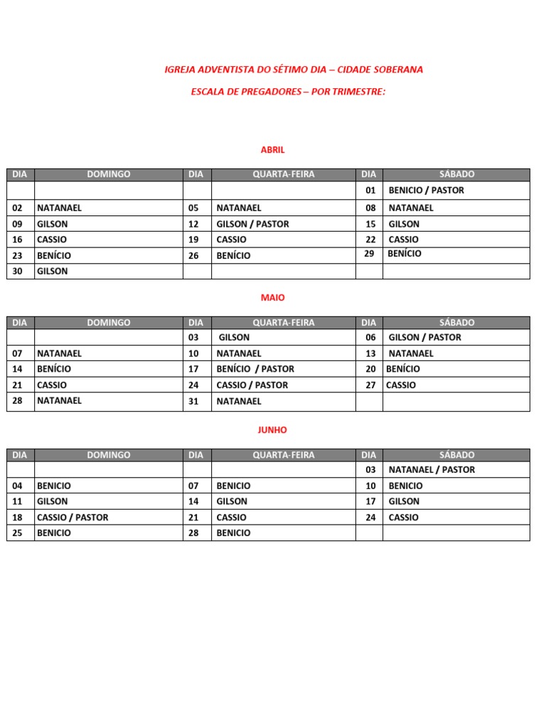 Escala ANCIÃOS Abr - Jun | PDF