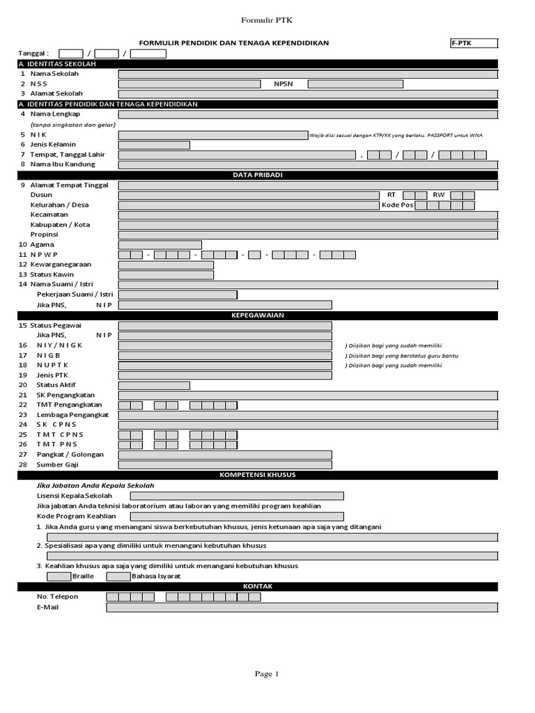 Formulir PTK Dapodik | PDF