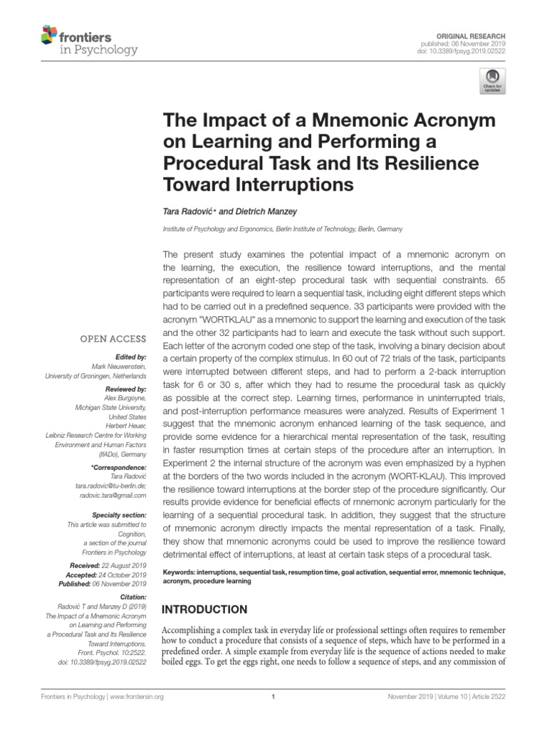 Mnemonic Acronym | PDF | Memory | Mnemonic