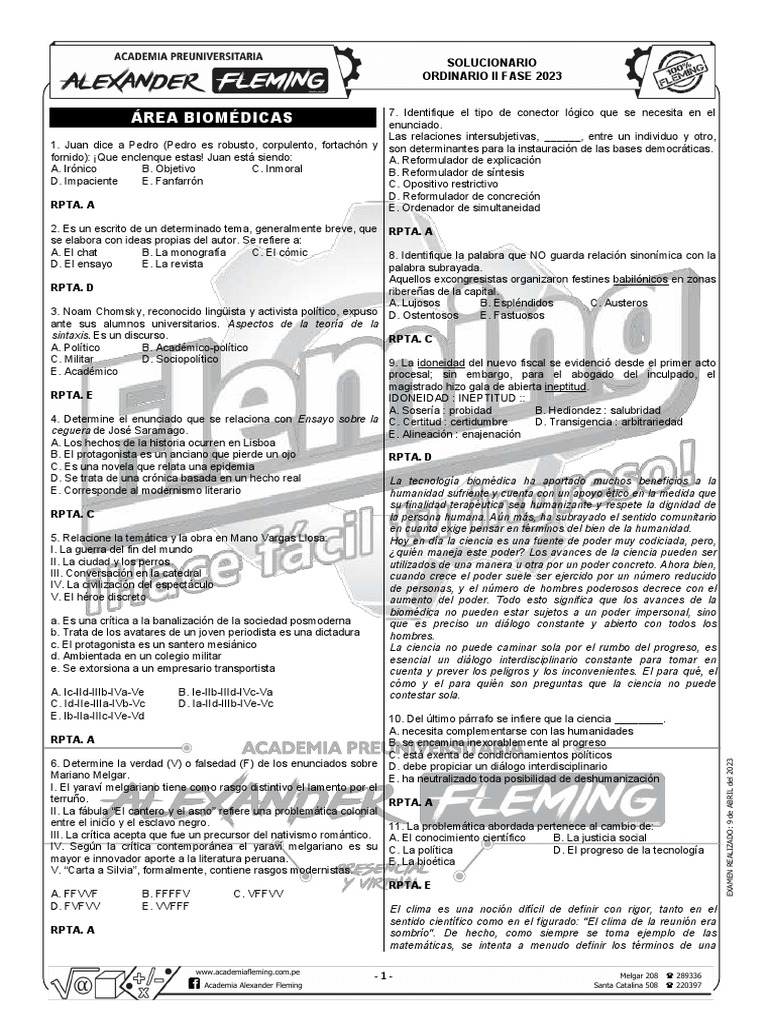 Solucionario Biomédicas II Ordinario 2023 | PDF | Mitosis