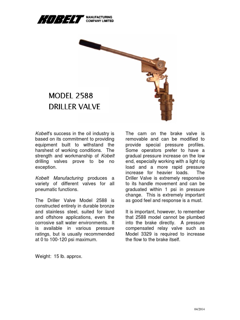 Kobelt Model 2588 Driller Valve Overview | PDF | Screw | Valve