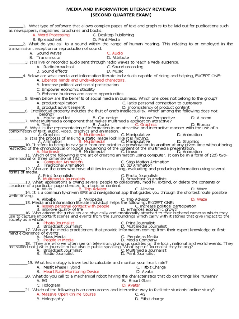 MEDIA AND INFORMATION LITERACY REVIEWER Second Quarter | PDF | Sound | Mass Media