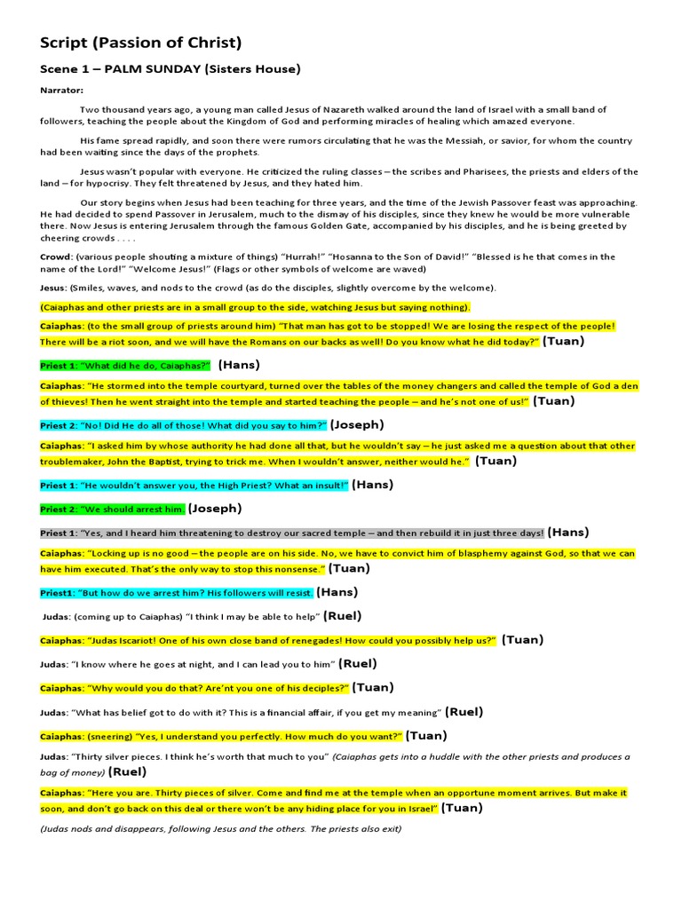 Script (Passion of Christ) : Scene 1 - PALM SUNDAY (Sisters House ...