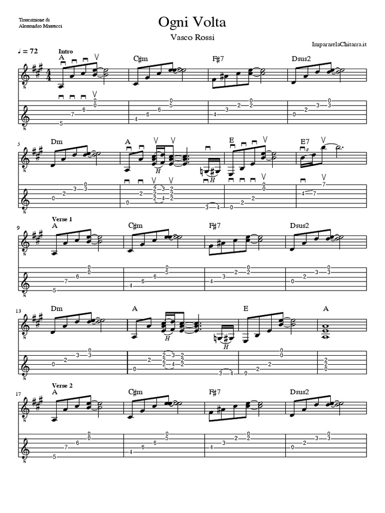 Vasco Rossi - Ogni Volta (Impararelachitarra - It) | PDF | Songs ...