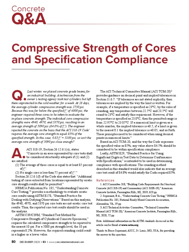 Compressive Strength of Cores and Specification Compliance: References ...