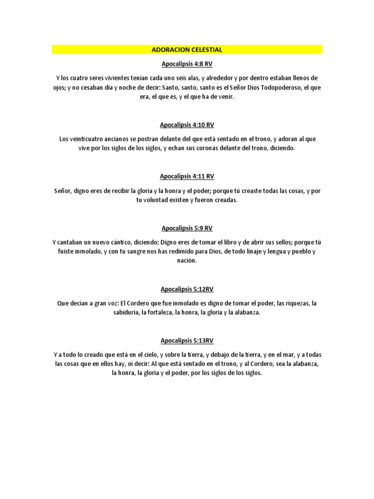 Adoracion Celestial: Apocalipsis 4:8 RV | PDF | Libro de revelación | Creencia religiosa y doctrina