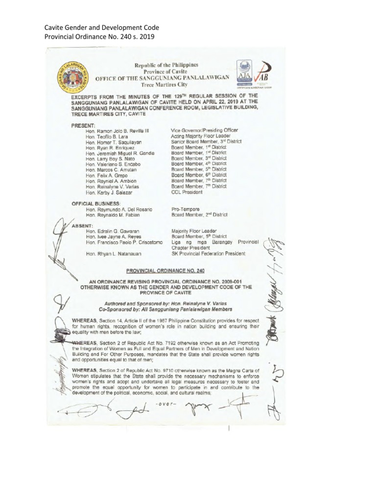 Province of Cavite Gender and Development Code (Ordinance No. 240 S ...