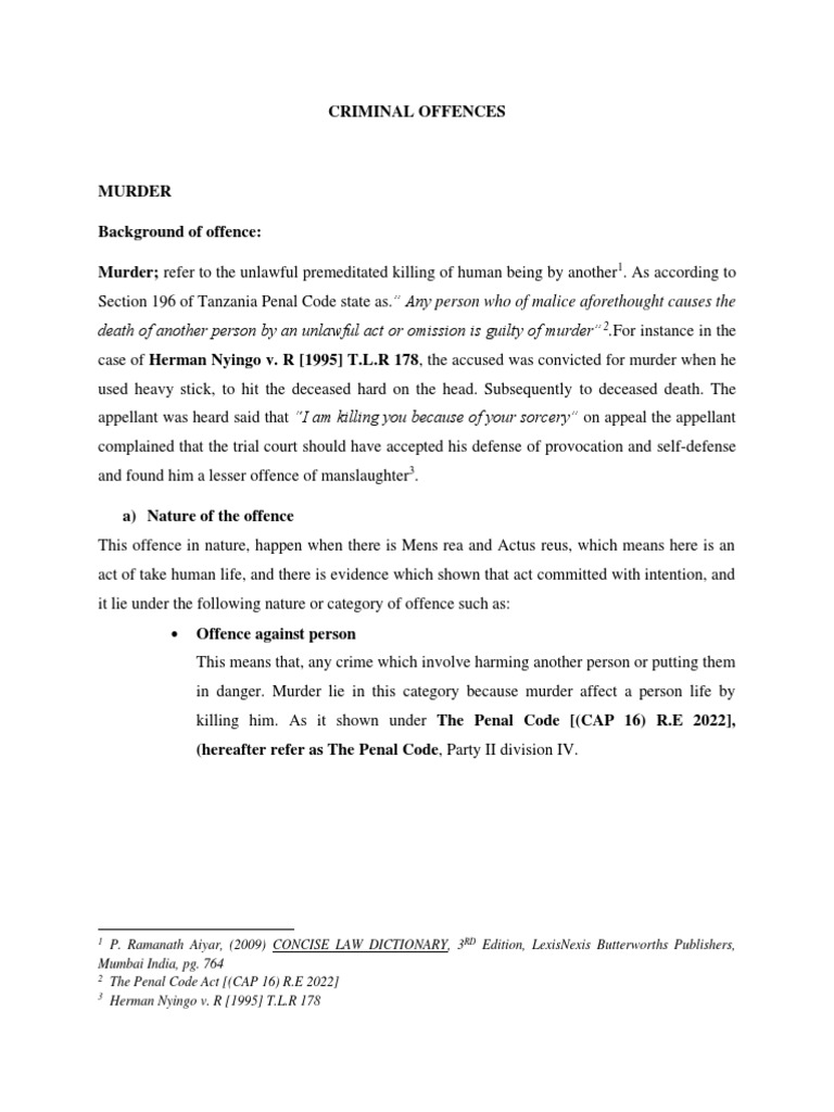 Criminal Presentation Notes | PDF | Manslaughter | Assault