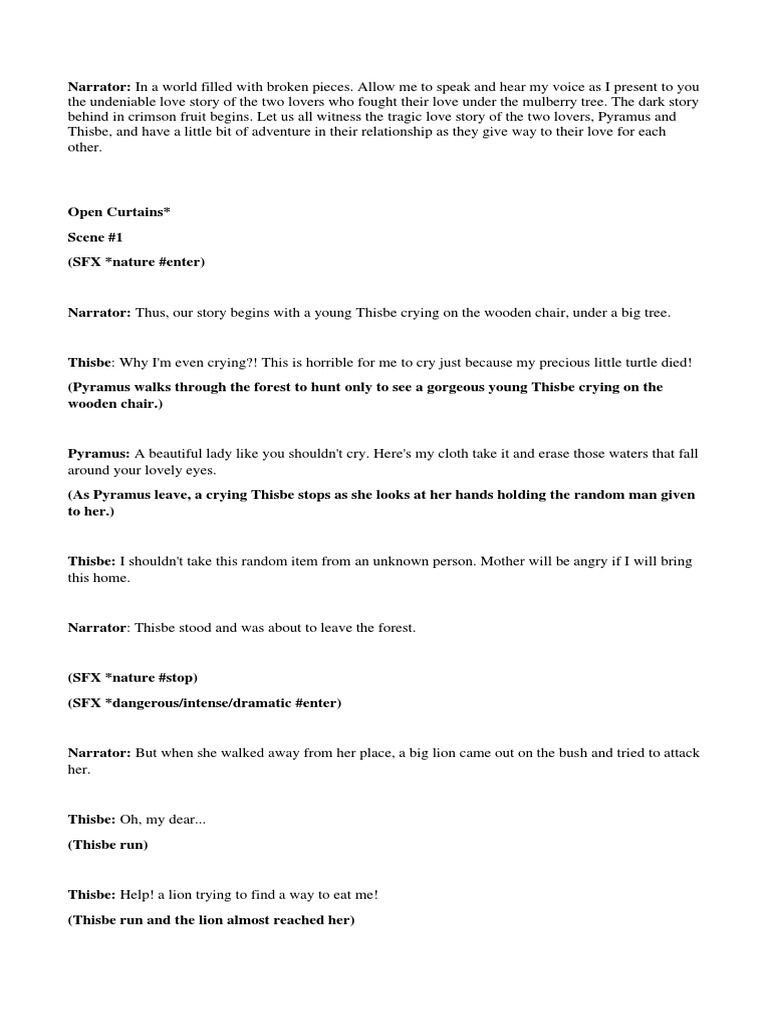 Pyramus and Thisbe Script | PDF