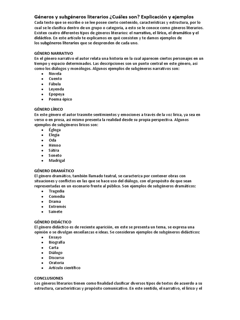 Clasificación de géneros literarios | PDF | Poesía | Ficción general