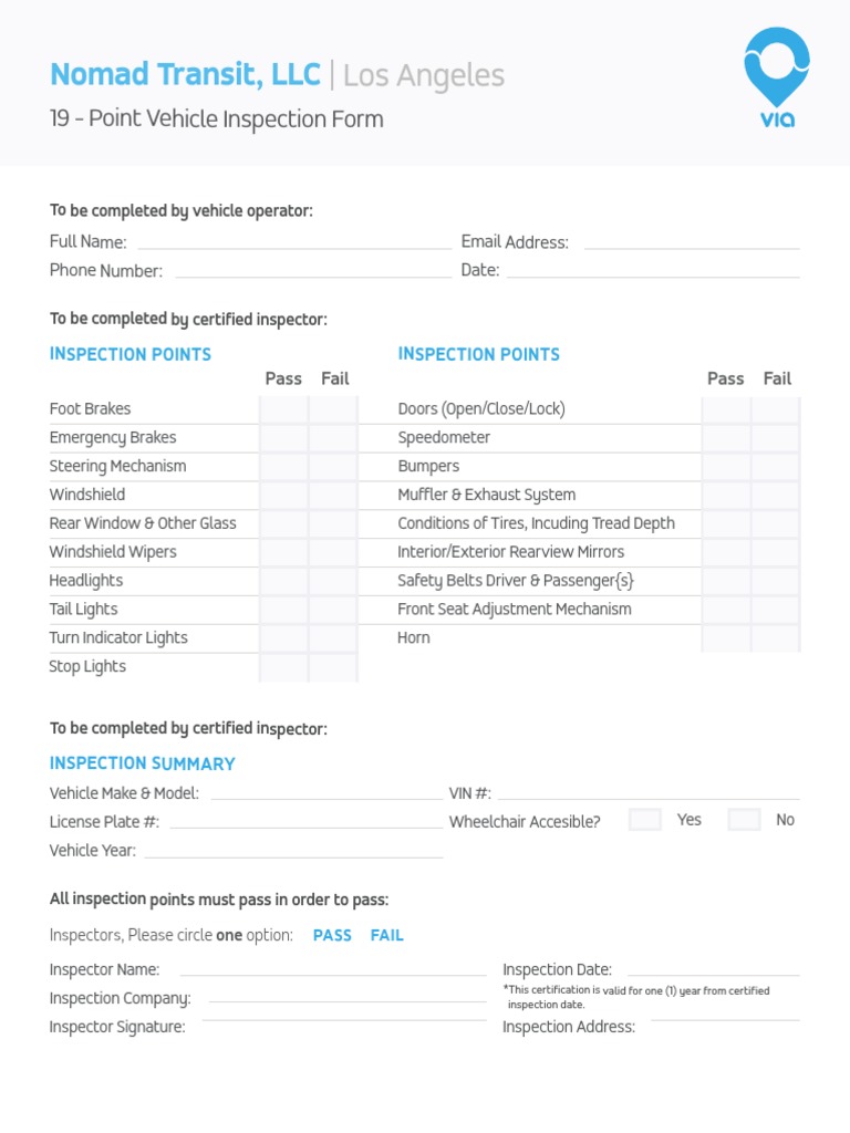 19-Point Vehicle Inspection Form | PDF | Technology & Engineering