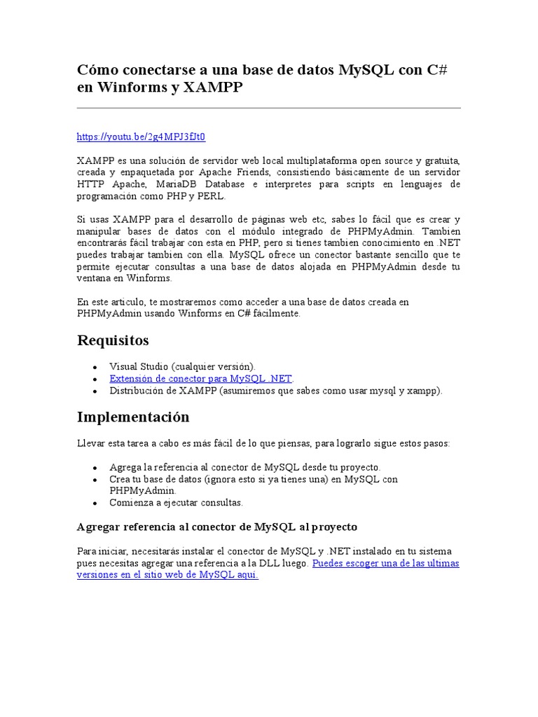 Codigo para Concetar Mysql Con Csharp | PDF | Mi sql | Php