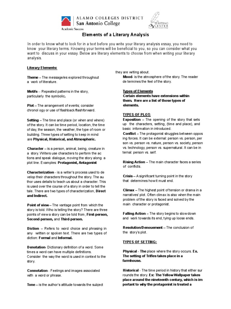 Elements of A Literary Analysis | PDF | Narration | Plot (Narrative)