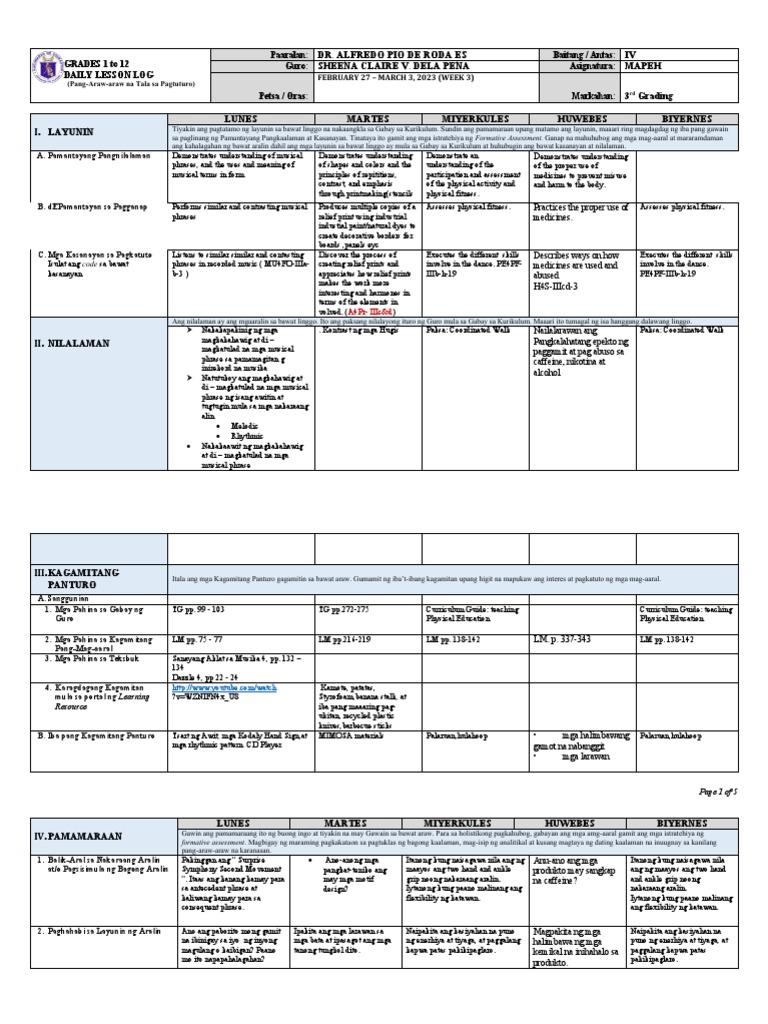 Grade 4 DLL MAPEH 4 Q3 Week 3 | PDF