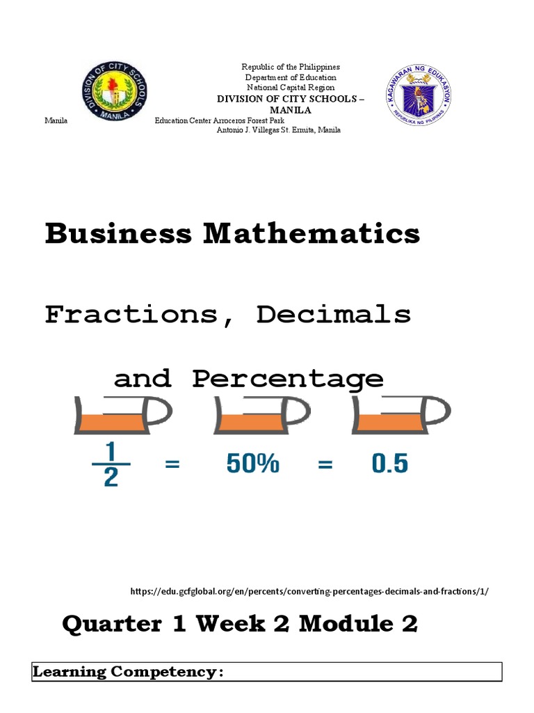 Business Mathematics Fractions, Decimals and Percentage: Quarter 1 Week ...