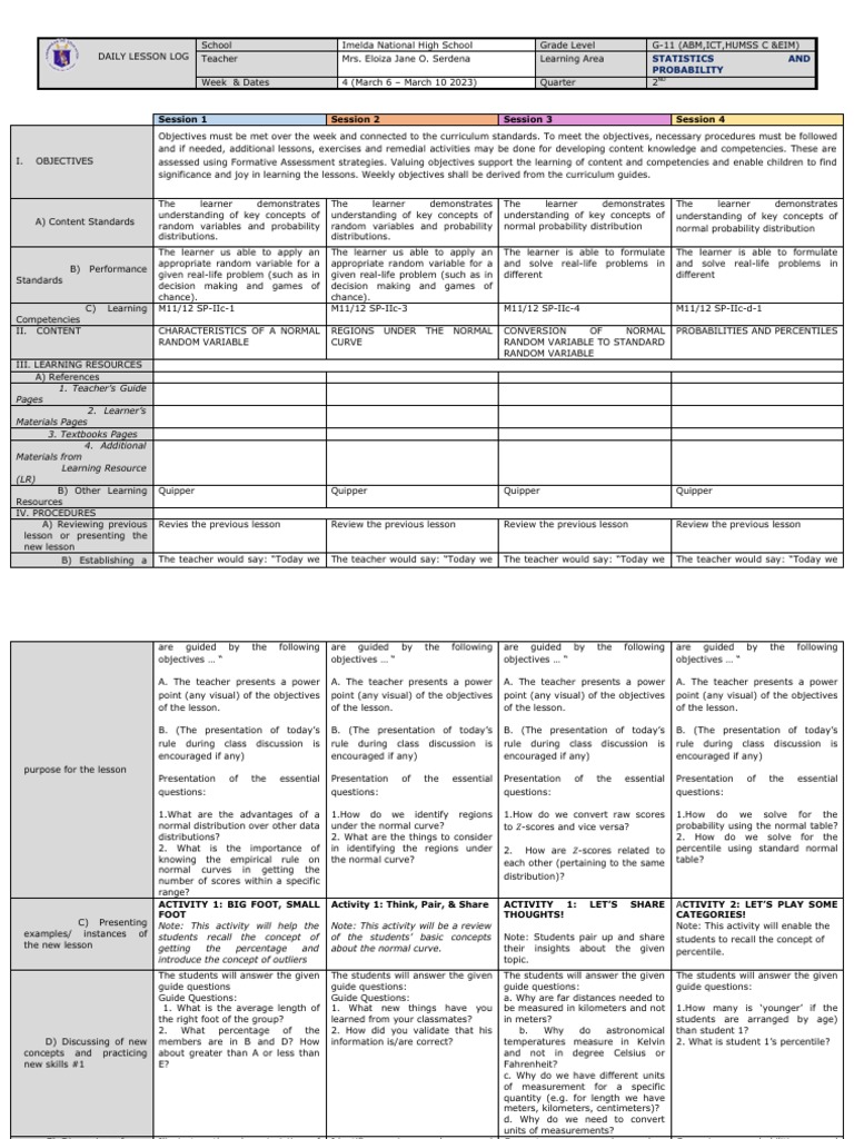 Session 1 Session 2 Session 3 Session 4: Statistics AND Probability | PDF | Educational ...