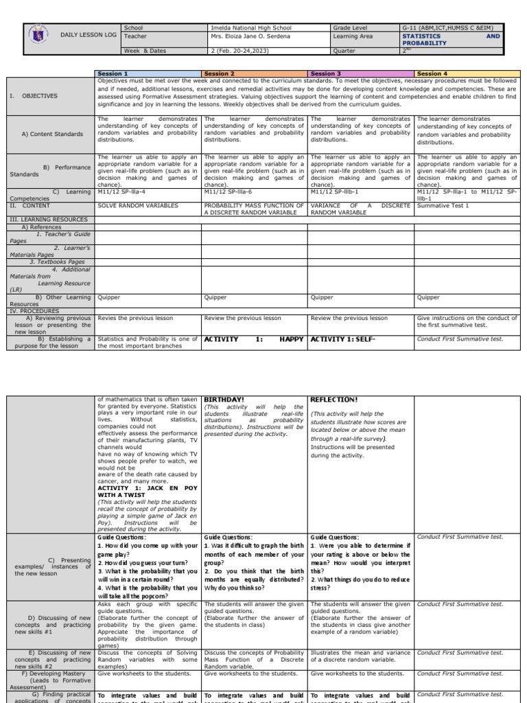 Session 1 Session 2 Session 3 Session 4: Statistics AND Probability ...