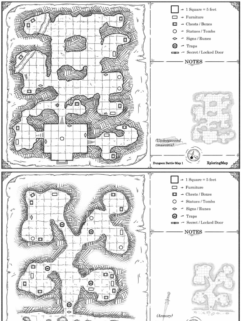 A4 (B&W) Dungeon Battle-Maps. XploringMap | PDF