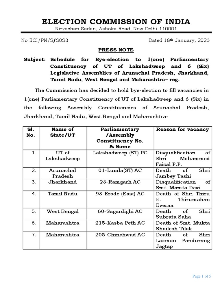 Bye Election Press Note | PDF | Identity Document | Electronic Voting