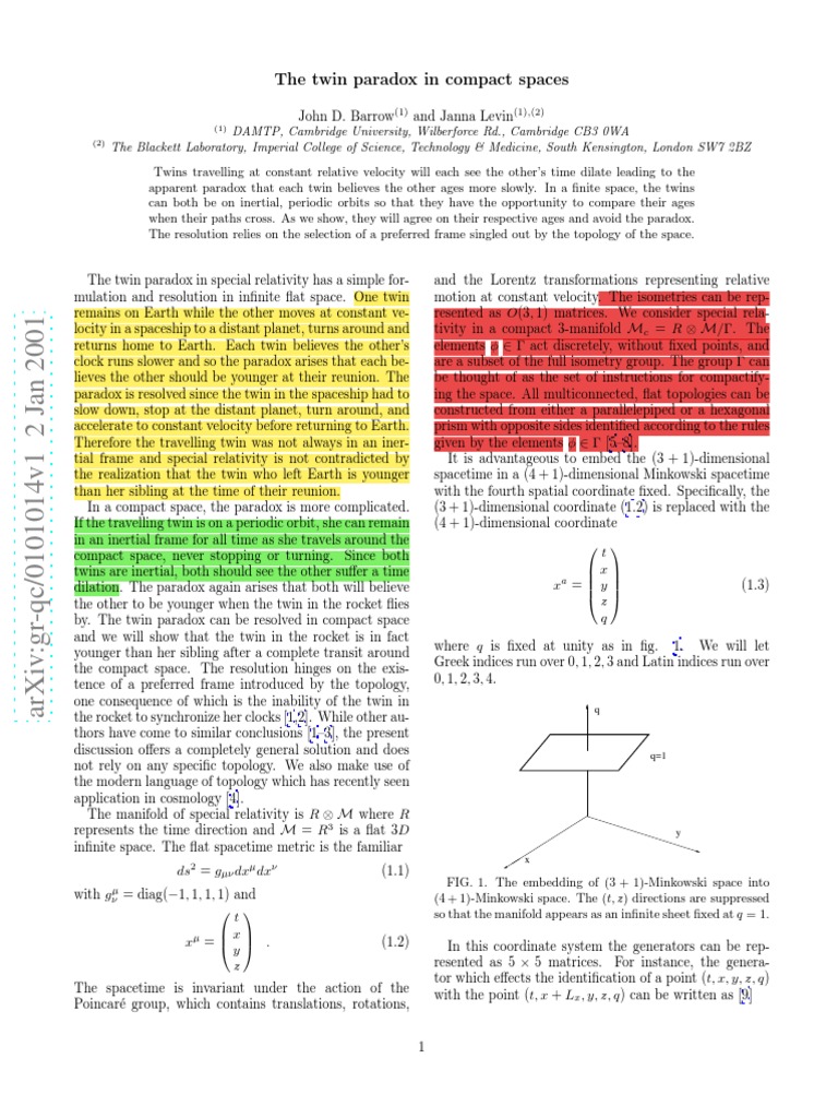 Twin Paradox in Compact Space | PDF | Spacetime | Special Relativity