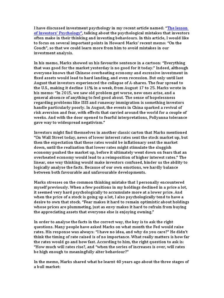 Howark Marks Memo | PDF | Investing | Stocks