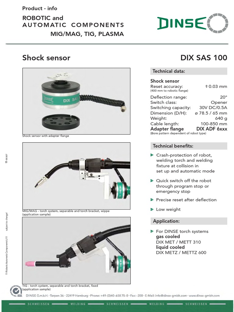 Dinse Shock Sensors for Robotic Welding | PDF | Welding | Construction
