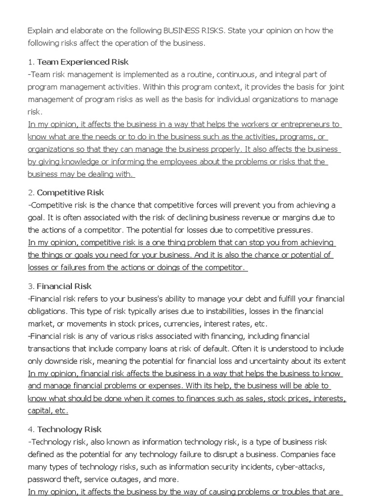 An Analysis of Key Business Risks and Their Impact on Operations | PDF ...
