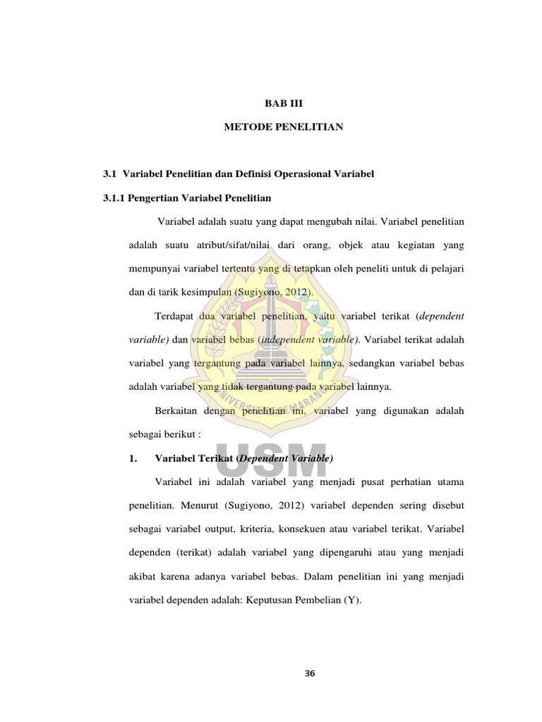 Bab Iii Metode Penelitian: Variable) Dan Variabel Bebas (Independent ...