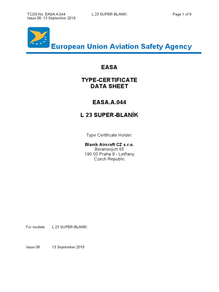 TCDS EASA.A.044 L-23 Super Blanik Issue 08 | PDF | Flight Control Surfaces | Vehicles