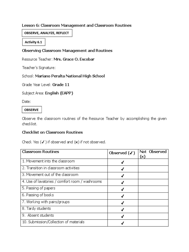 FS 1 Activity 6 | PDF | Teachers | Classroom