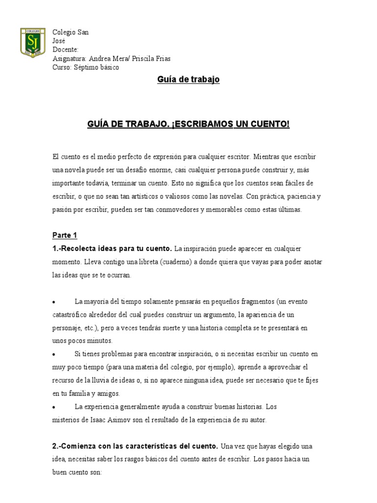Guia de Trabajamo Escribamos Un Cuento 7 | PDF | Cuentos | Escritores