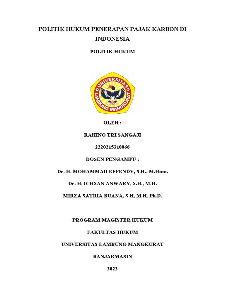 Politik Hukum Implementasi Pajak Karbon Di Indonesia | PDF