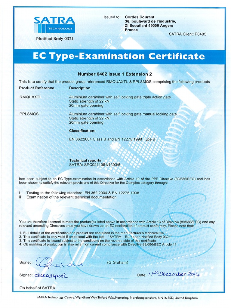 Certificado Mosquetones Courant | PDF