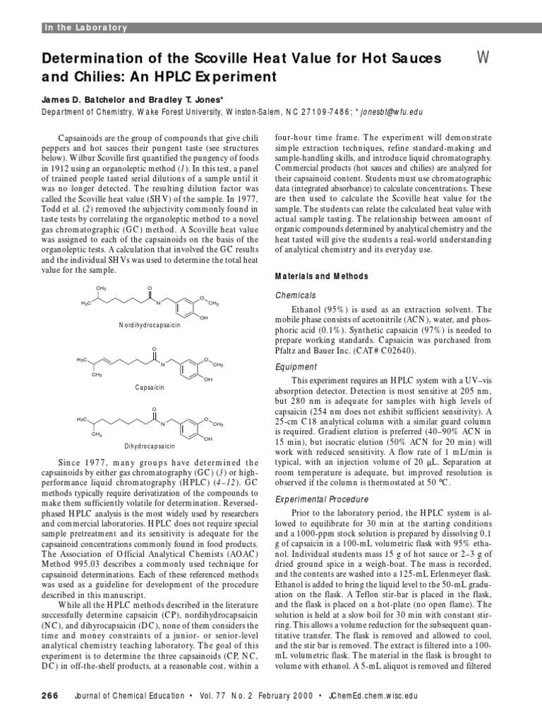 Capsaicin Test For Hot Sauces | PDF | High Performance Liquid ...