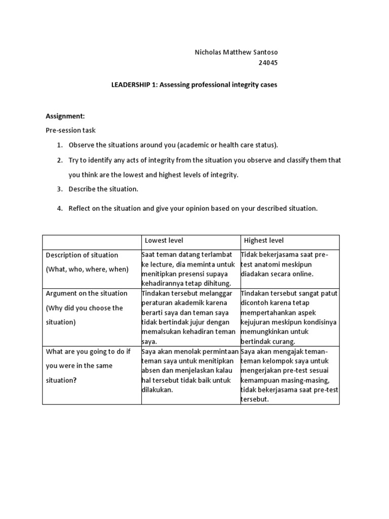 LEADERSHIP 1 Practical Session - Nicholas Matthew Santoso - 24045 | PDF ...