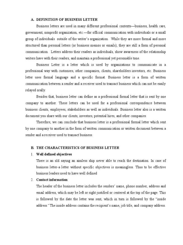 A. Definition of Business Letter | PDF | Communication | Persuasion