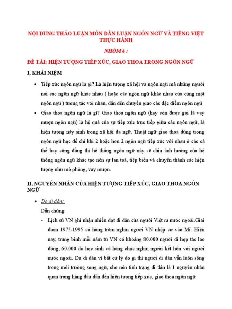 NỘI DUNG THẢO LUẬN MÔN DLNN 4 | PDF