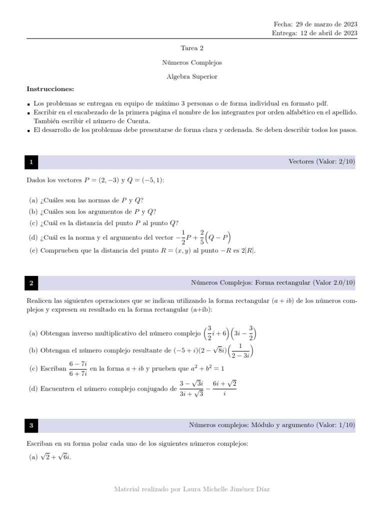 Problemas de Números Complejos y Vectores | PDF | Número complejo ...
