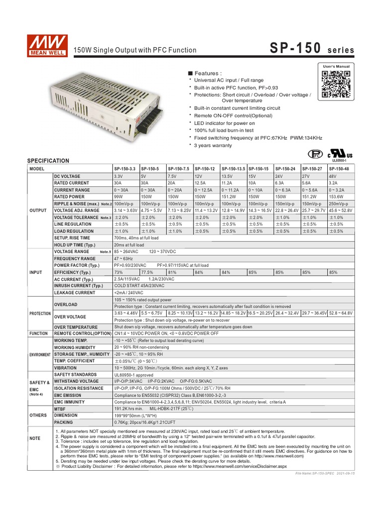 SP 150 Spec | PDF | Rectifier | Electrical Engineering