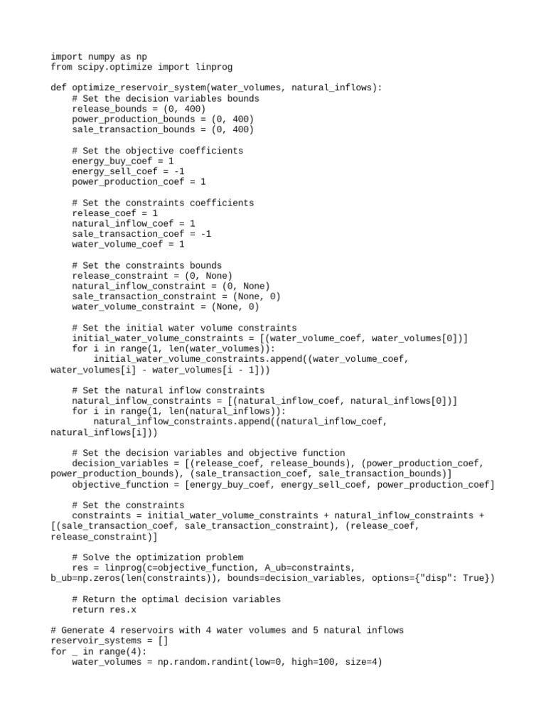 Optimize reservoir system using linear programming | PDF